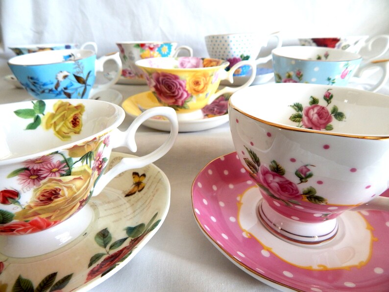 Mismatched Tea Cups and Saucers. Party favors for Birthday | Etsy