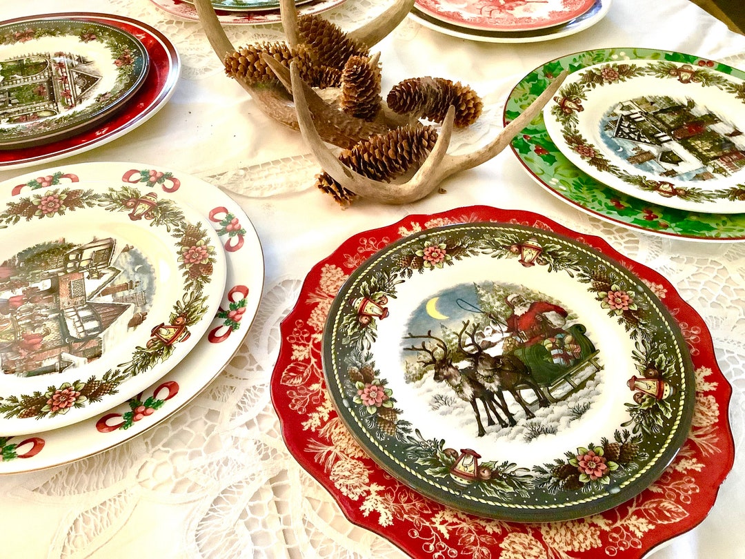 Christmas Dinner Plates Mismatched China Porcelain Dishes New Vintage ...