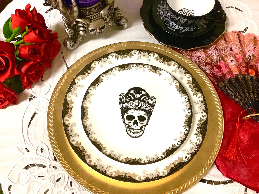 Skull Plate Queen Skull. Skeleton Fine Bone China Dish. Holiday Wedding ...