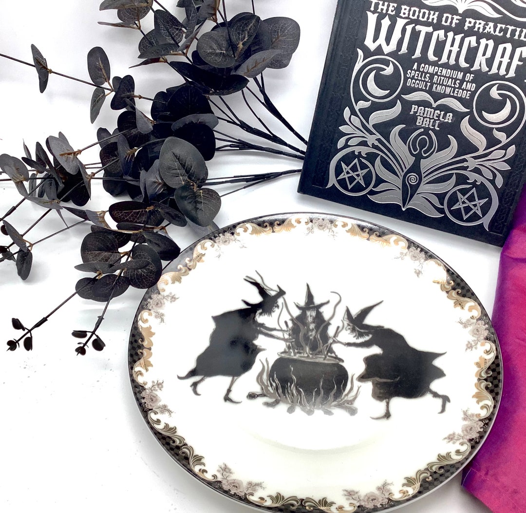Plate Wicked Salem Witches Around a Cauldron. Fine Bone China Dish ...