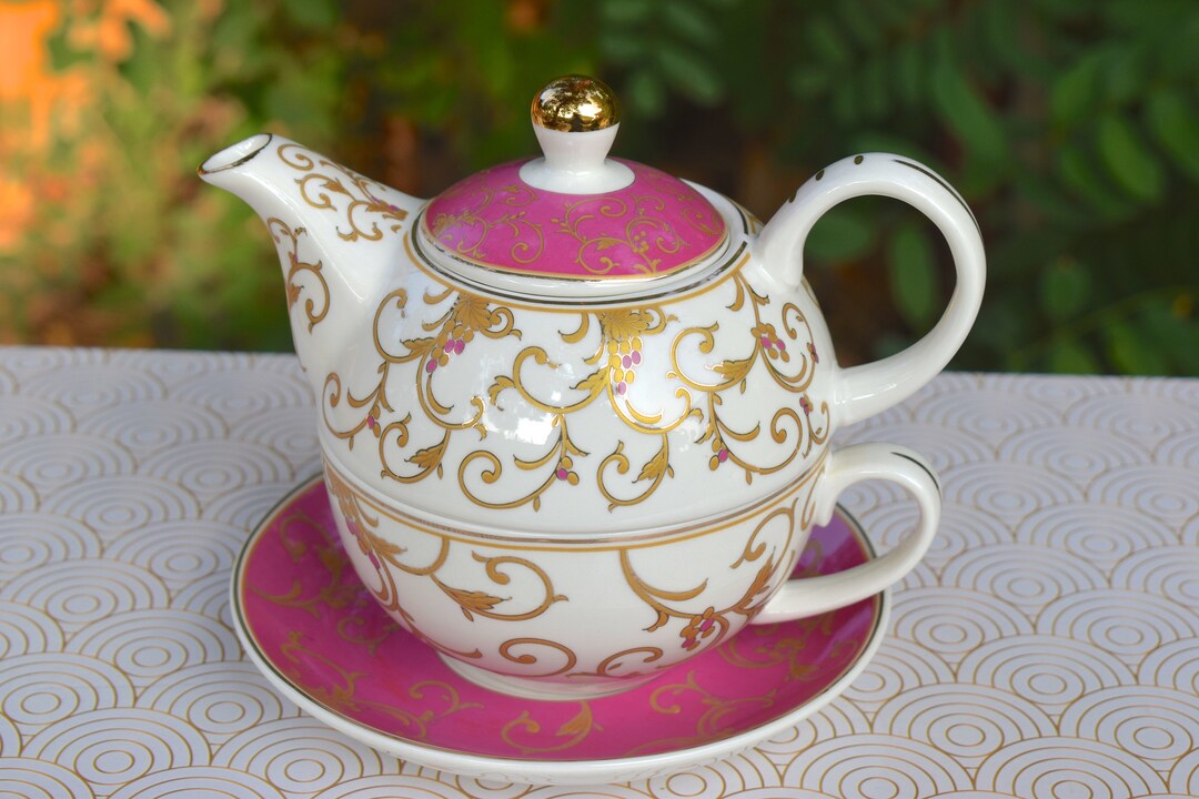 Tea for One Gift Set Princess Pink and Gold Scrolls. Personalized ...