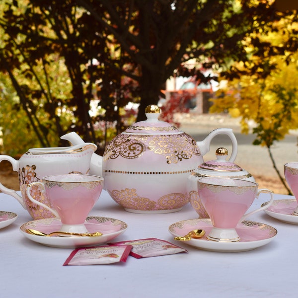 Vintage Pink Tea Set - Etsy