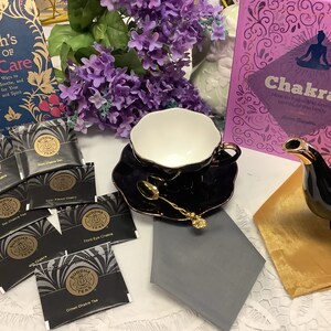 Personalized Chakra Gift Set Black and Gold Porcelain Teacup Seven ...