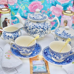 Bridgerton Tea Set. Lady Whistledown Devon Cottage Blue and White Fine ...