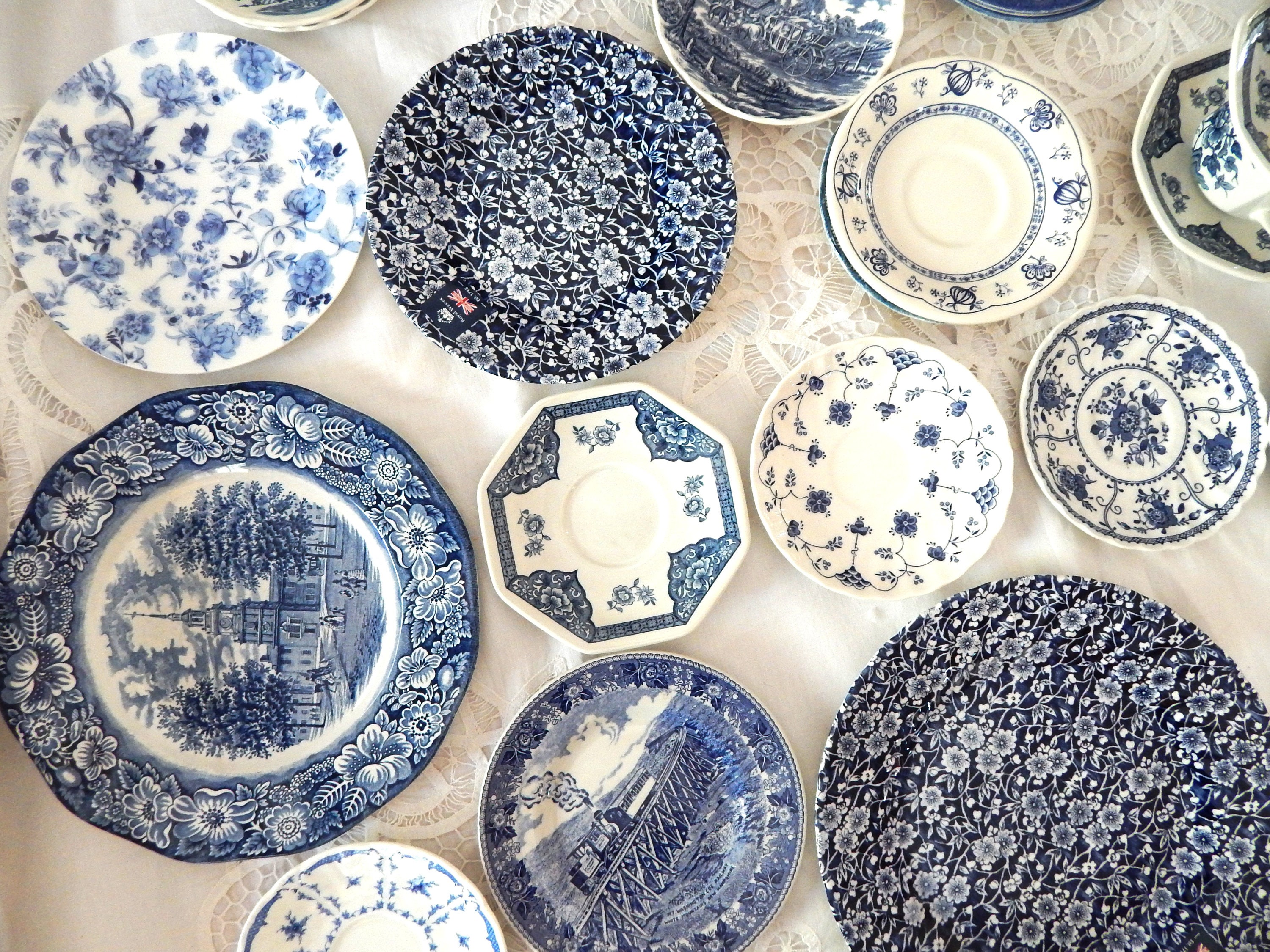 Dining & Serving Plates Mismatched Blue and White Dinner Plates for ...