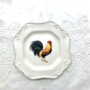 Rooster Plate Rhode Island Red Rooster Square Scalloped Edge Plate ...