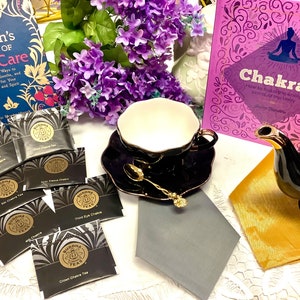 Personalized Chakra Gift Set Black and Gold Porcelain Teacup Seven ...