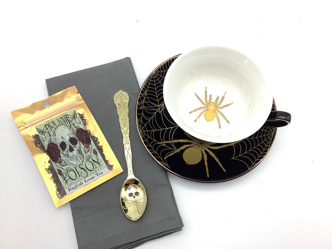 Personalized Black Widow Spider Web Tea Cup and Saucer Skull and Bones ...