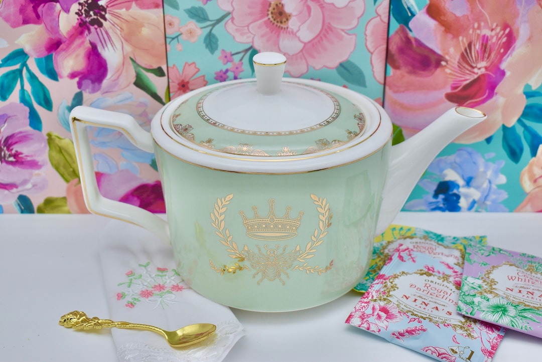 Teapot Bridgerton Regency Queen Bee Mint Green With Gold Porcelain Tea ...