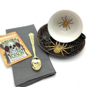 Personalized Black Widow Spider Web Tea Cup and Saucer Skull and Bones ...