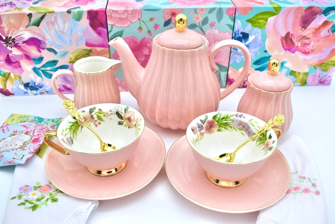 Personalized Tea Set Timeless Beauty Blush Pink Porcelain Teapot, Sugar ...
