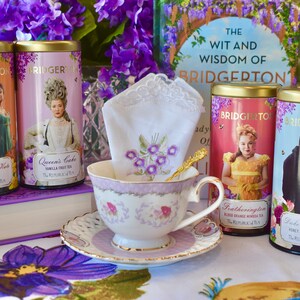 Bridgerton Tea Cup and Saucer Set Lavender With Lace With Gold Plated ...