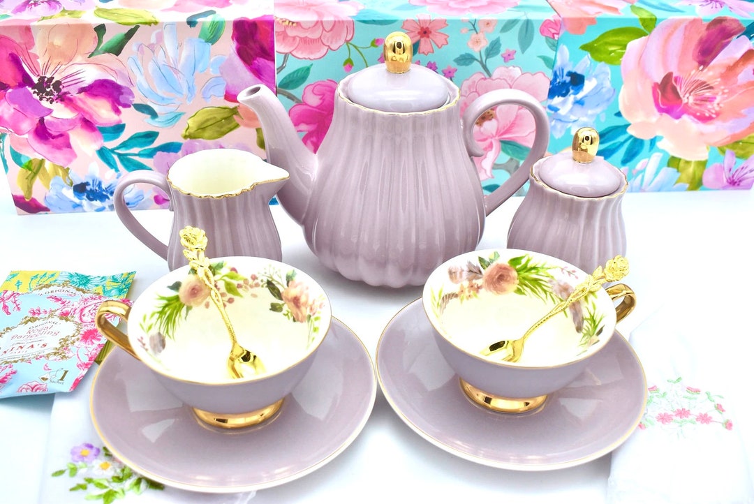 Personalized Tea Set Timeless Beauty Lavender Porcelain Teapot, Sugar ...