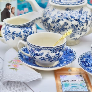 Bridgerton Tea Set. Lady Whistledown Devon Cottage Blue and White Fine ...