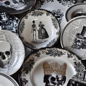 Skull Bowls Mismatched China Porcelain Plates. Skeletons Goth Holiday ...