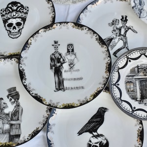Skull Plates Mismatched China Porcelain Dishes. Skeleton Skulls Goth ...