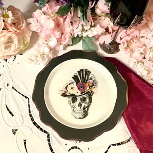 Skull Plate Skull With Fashion Hat Porcelain Dish. Holiday Wedding Gift ...