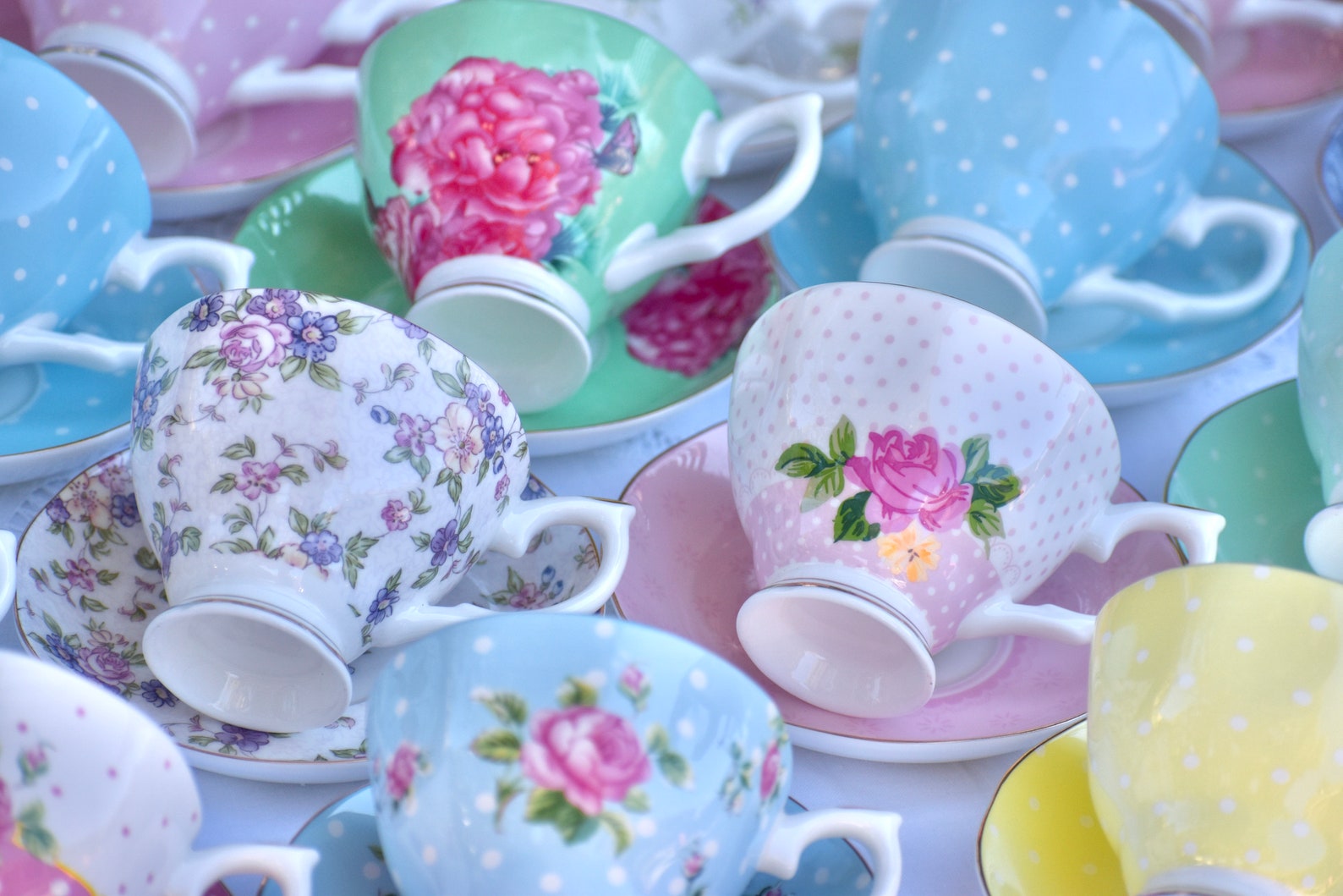 Mismatched Tea Cups and Saucers Bridal Shower Luncheon Bridesmaid Gift ...