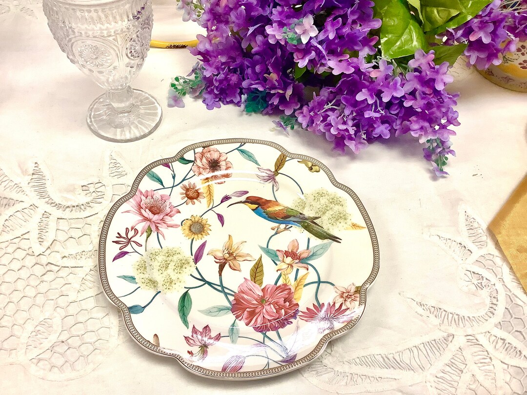 Plate Hummingbird Harlequin Bird and Flowers Side Plate Salad Dessert ...
