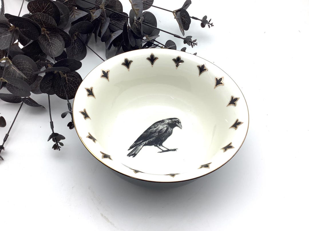 Holiday Bowl Black Crow, Raven Bird. Gothic Porcelain Dish Plate. Soup ...