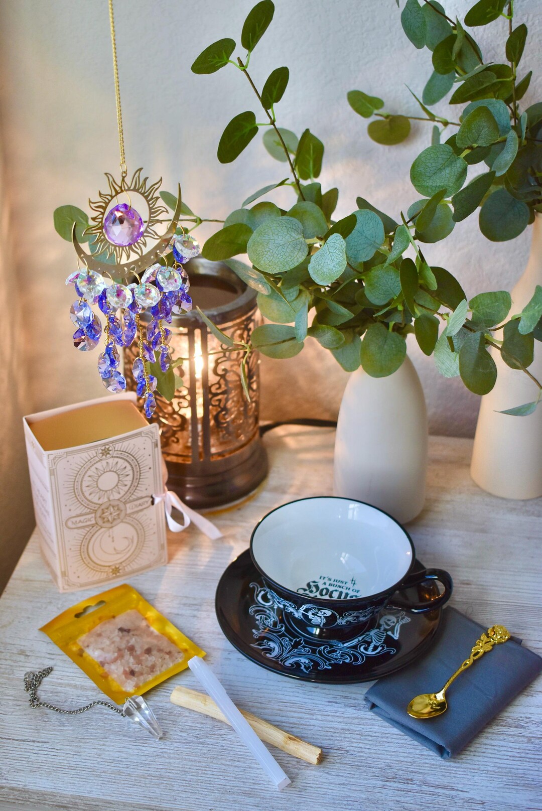Crystal Moon Phases and Amethysts Suncatcher, Palo Santo, Selenite ...