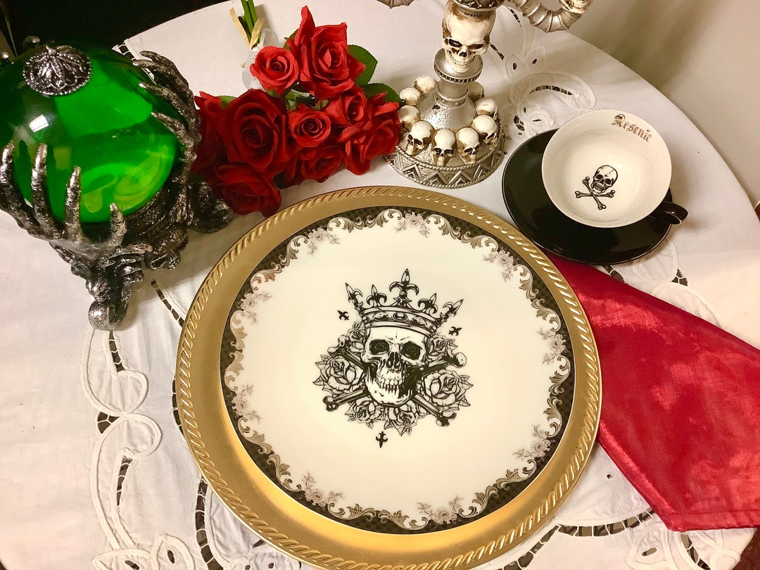 Skull Plate King Skull. Skeleton Fine Bone China Dish. Holiday Wedding ...