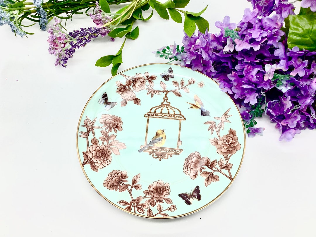 Plate Canary Golden Cage Hummingbird Butterflies, Vintage Peony Flowers ...