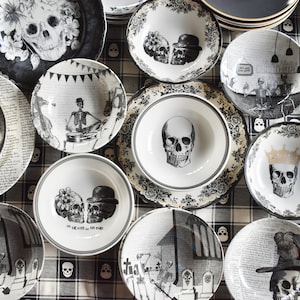 Skull Bowls Mismatched China Porcelain Plates. Skeletons Goth Holiday ...
