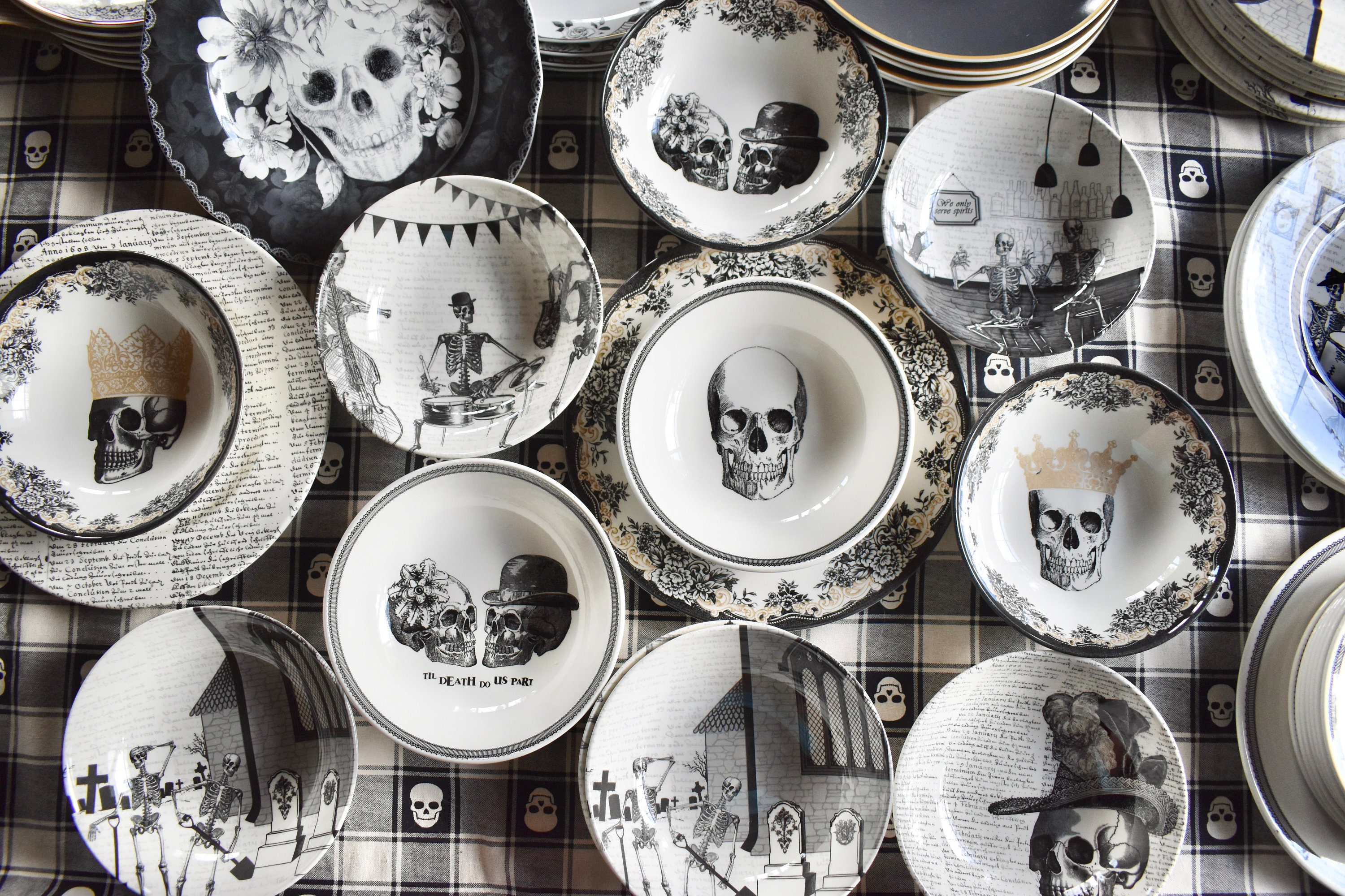 Skull Bowls Mismatched China Porcelain Plates. Skeletons Goth Holiday ...