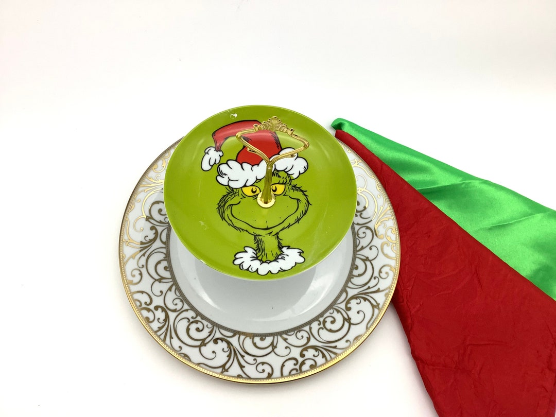 Cake Stand Santa Grinch Green and Gold Plated Scroll Tiered Serving ...