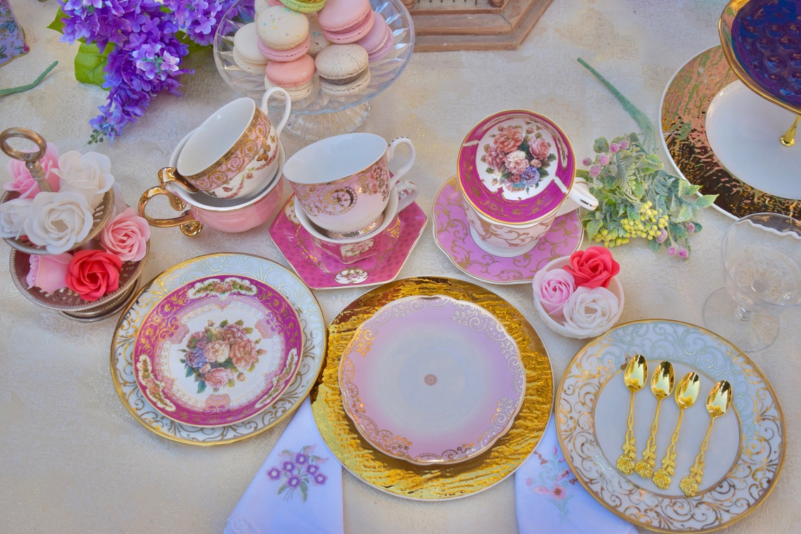 Regency Era Mismatched Tea Cups and Saucers. Extravagant Party - Etsy