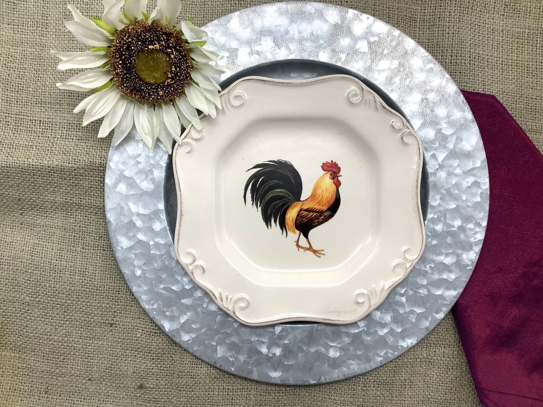 Rooster Plate Rhode Island Red Rooster Square Scalloped Edge Plate ...