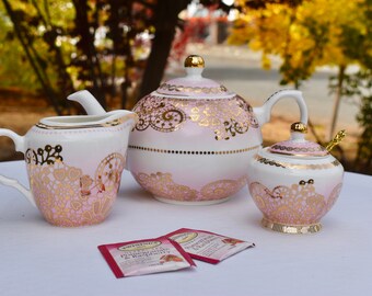 Downton Abbey Tea Gift Elegant Pink and Gold Lace Cup and - Etsy