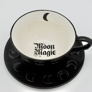 Moon Cycles Astronomy Stars Magic Black Tea Cup and Saucer With Spoon ...