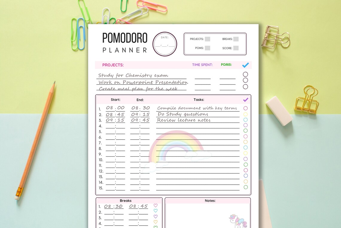 Pomodoro Planner, Printable, Productivity Planner, Time Management ...
