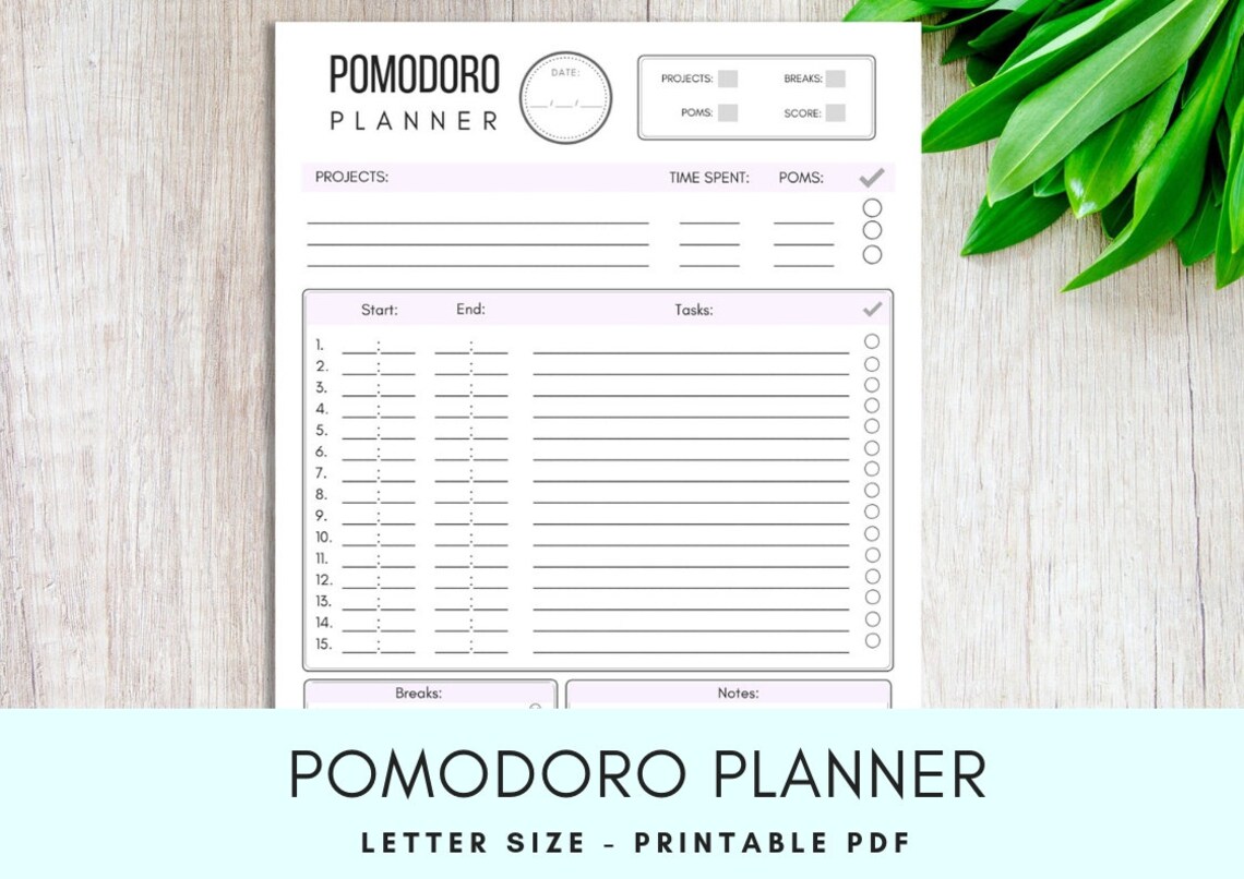 Pomodoro Planner, Printable, Productivity Planner, Time Management ...