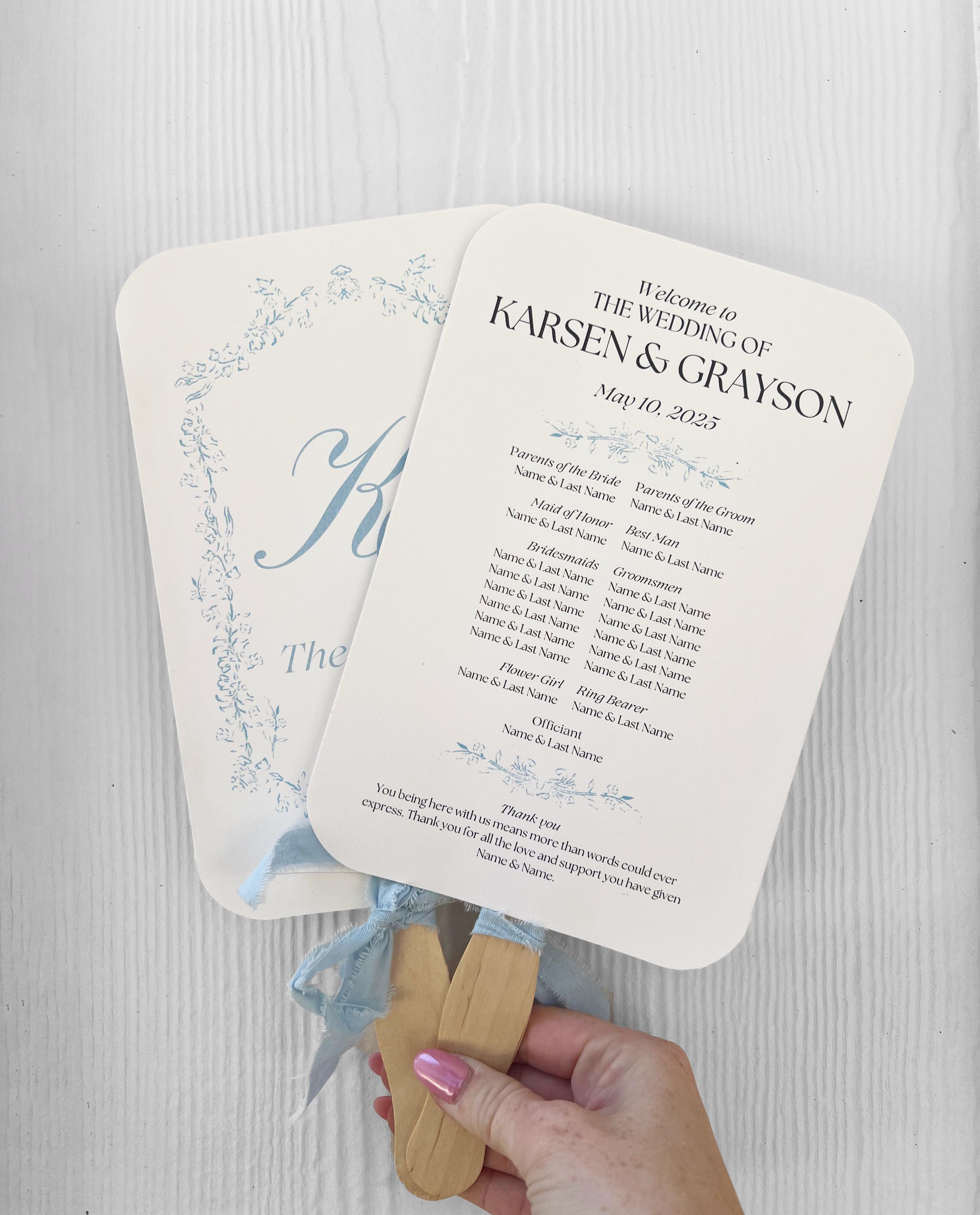 Canva Wedding Program Fan Template — Blue Floral — Fully Customizable ...