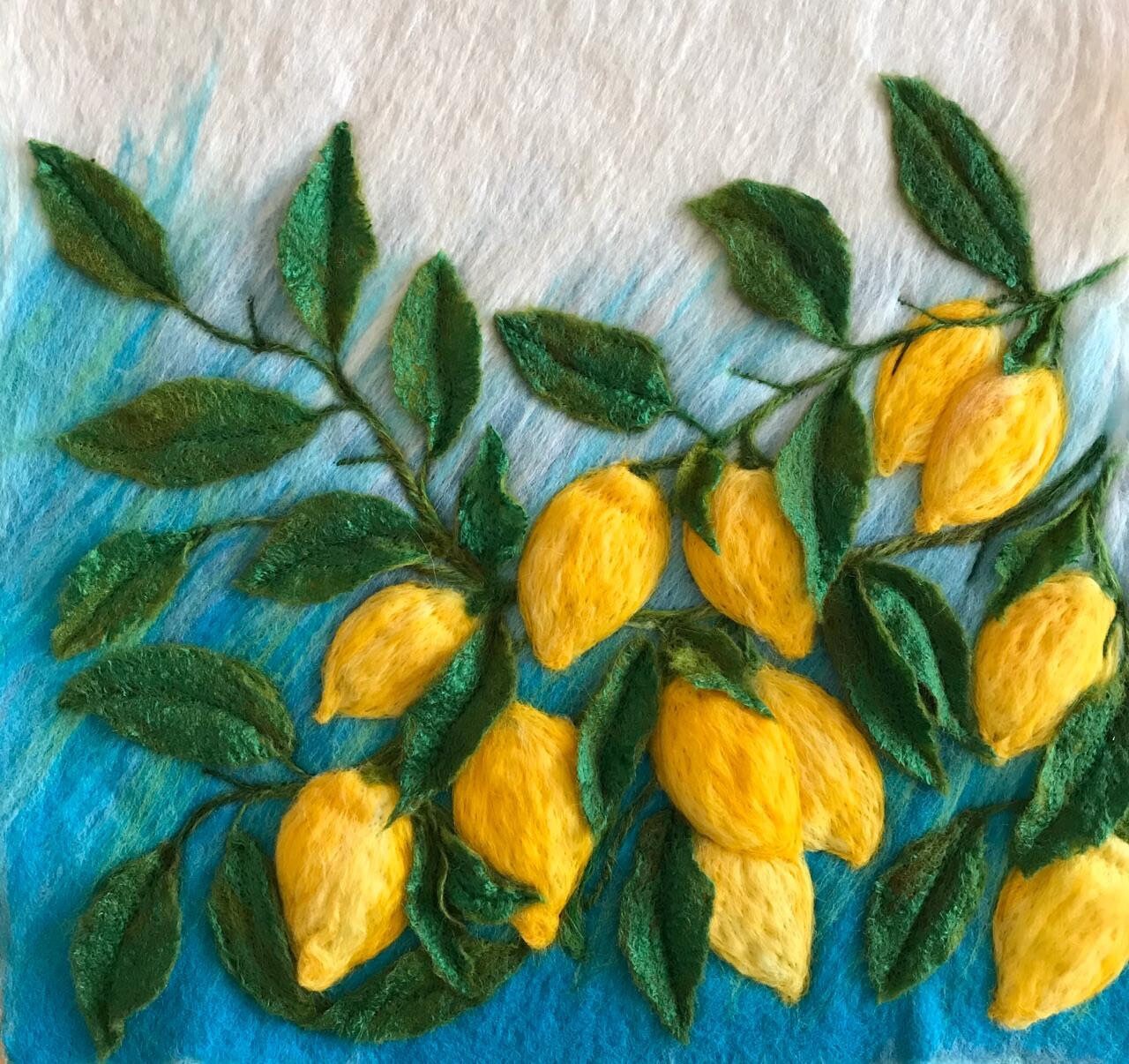 Yellow lemons for kitchen wool felted art painting | Etsy