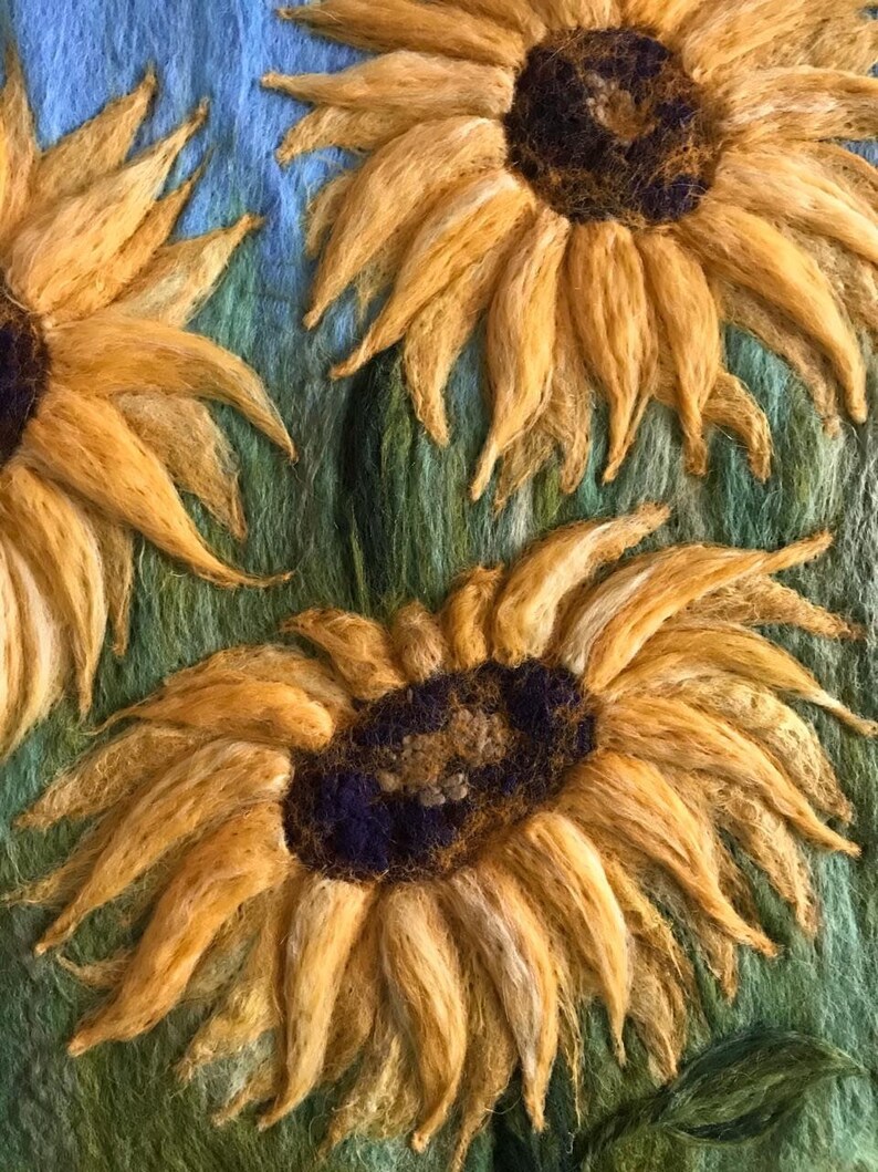 Sunflowers wool felt art picture housewarming gift home wall | Etsy