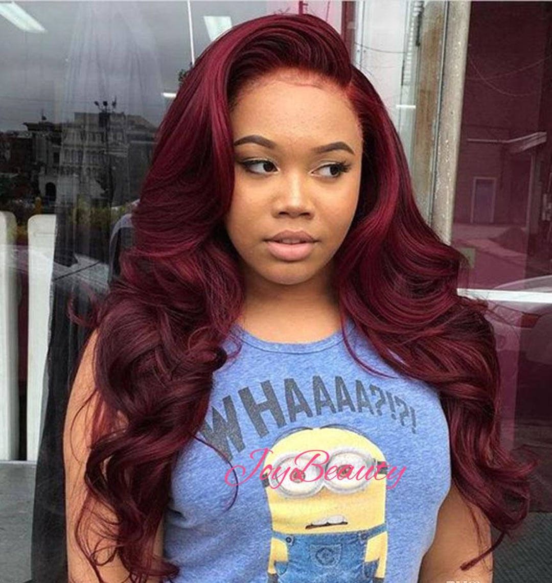 Burgundy Color 13x4 Frontal Lace Wig Human Hair - Etsy