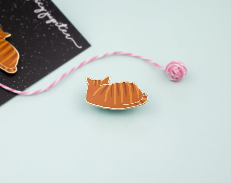 Ginger Tabby Cat Enamel Pin: Gold Plated Kitty Badge - Etsy