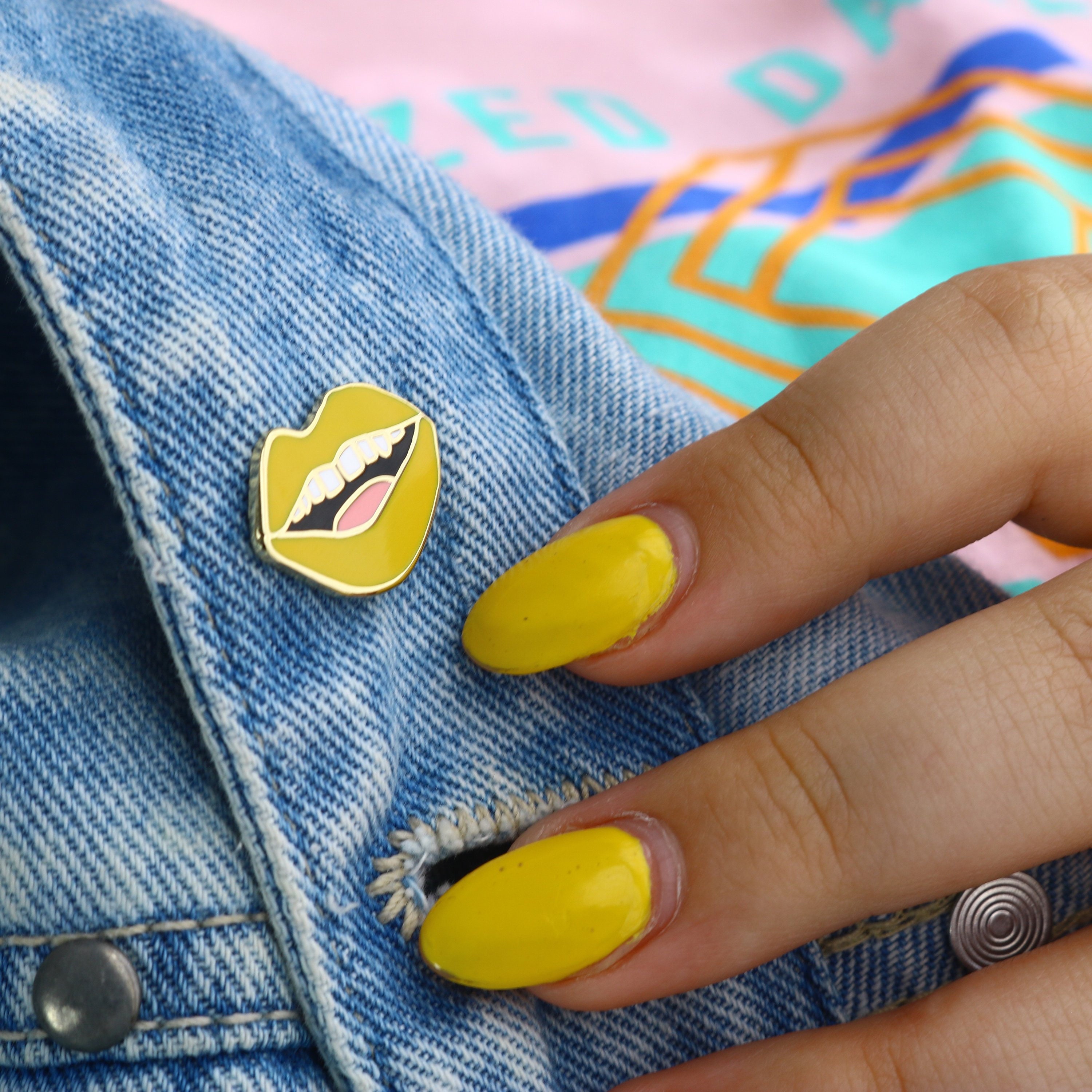 Yellow Lips Pin / Aesthetic Enamel Pin / Denim Jacket Pin - Etsy UK
