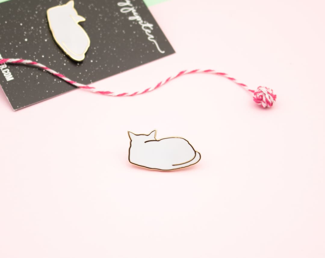 White Cat Enamel Pin: Gold Plated Kitty Badge - Etsy