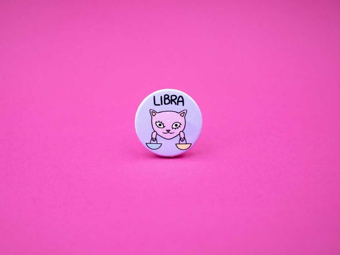 Libra Cat Zodiac Button Badge - Etsy