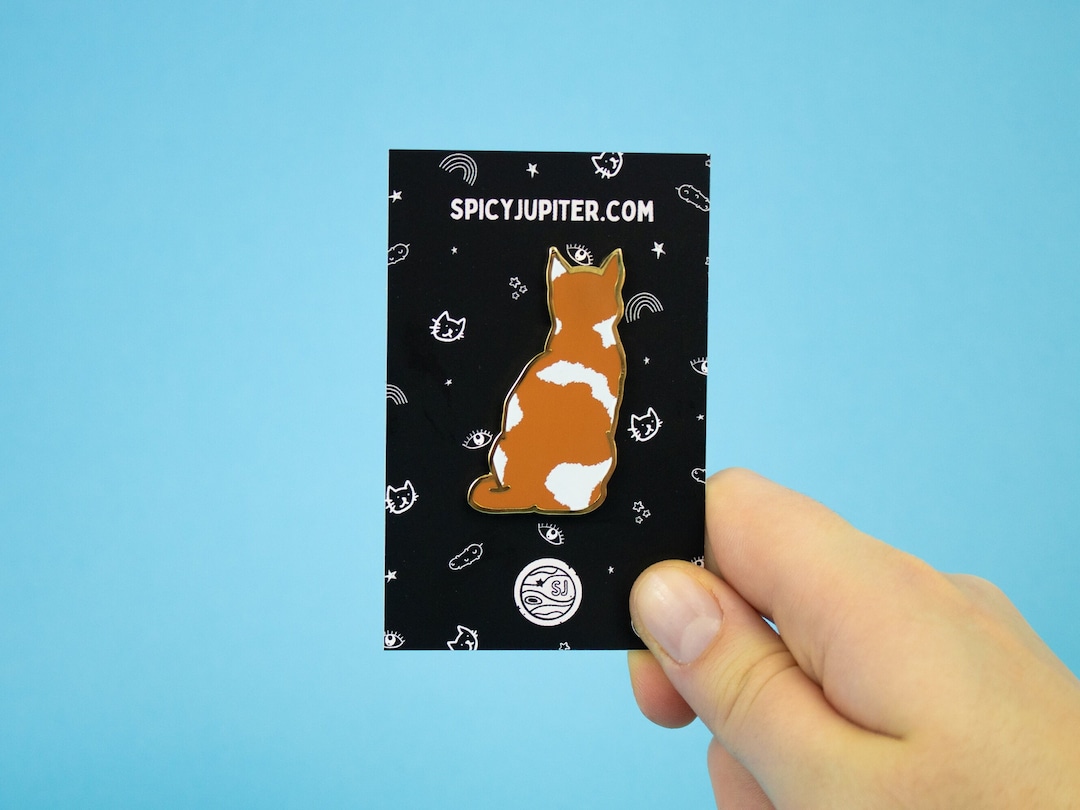 Ginger and White Cat Pin, Cute Patchy Cat Pin, Cat Lover Gift, Hard ...