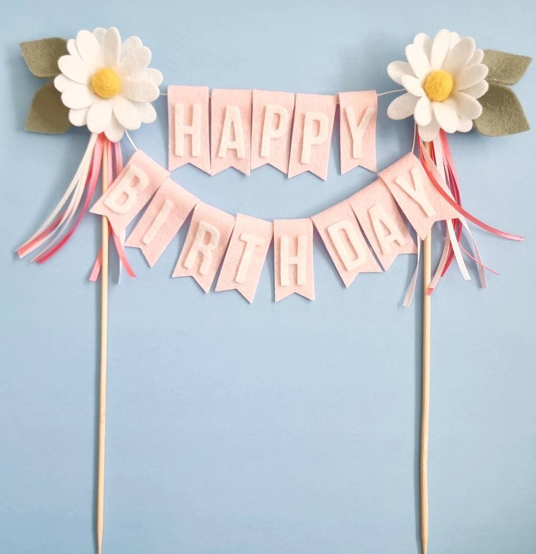 Pretty in Pink Daisy Clip Cake Topper Personalised - Etsy