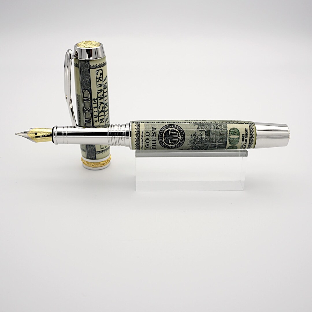 Fountain Pen, Handmade Acrylic Pen in Rhodium and 22k With Money Bank ...