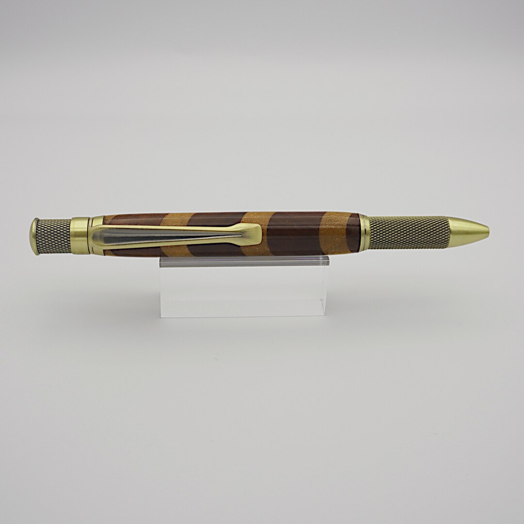 Knurled Ink Pen in Antique Brass and Laminate Wood - Etsy