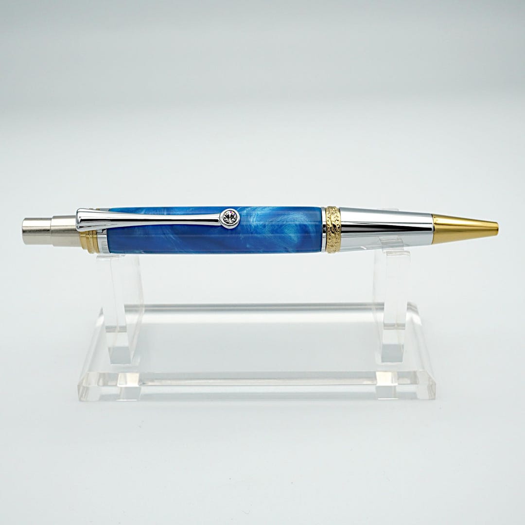 Click Ballpoint Pen, Gold Ti and Chrome With Sky Blue Resin - Etsy