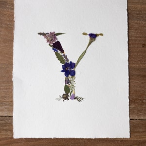 Original Pressed Flower Artwork Letter Y on 8x10 Handmade Paper Unique ...